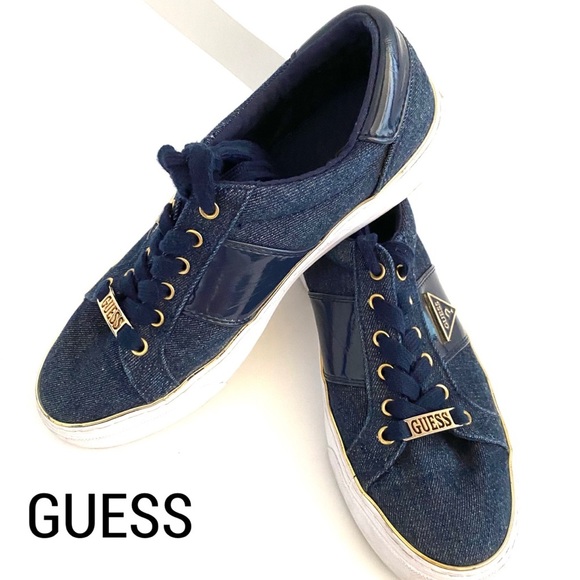 Guess | Shoes | Guess Blue And Gold Sneakers Sz 85 | Poshmark